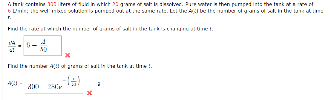 Solved A tank contains 300 liters of fluid in which 20 grams | Chegg.com