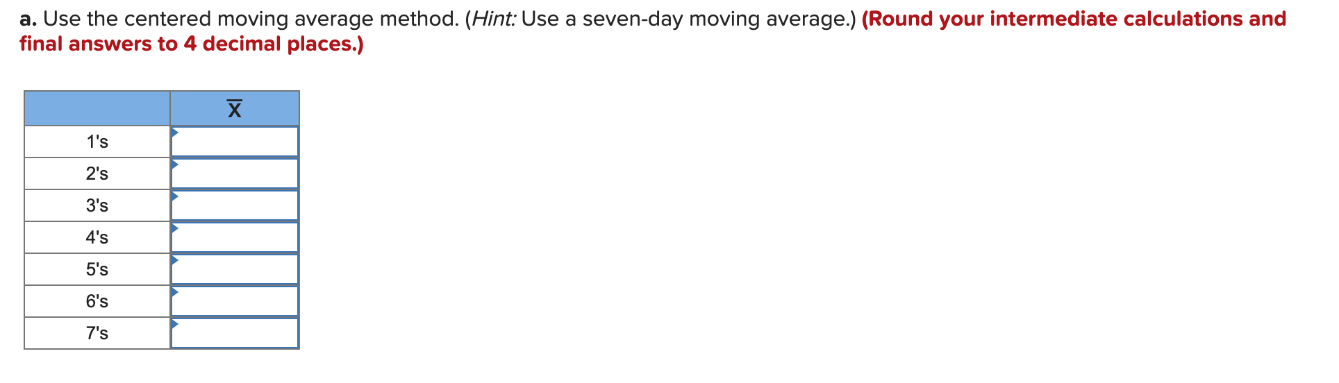 Solved Click here for the Excel Data File a. Use the | Chegg.com