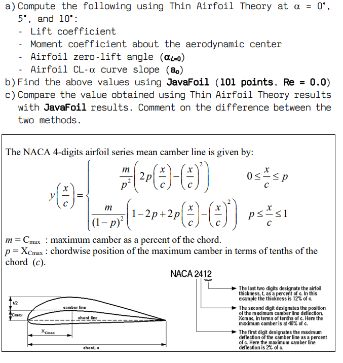 Solved a) Compute the following using Thin Airfoil Theory at | Chegg.com