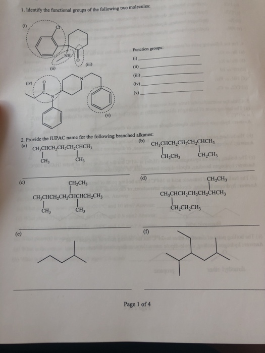 Solved 1. Identify the functional groups of the following | Chegg.com