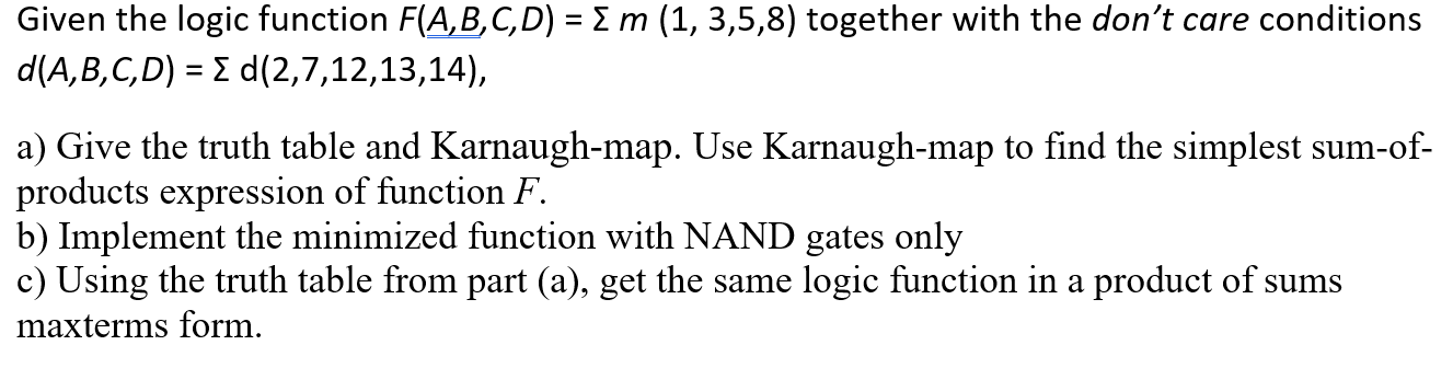 Solved Given The Logic Function Fabcd M 1358 