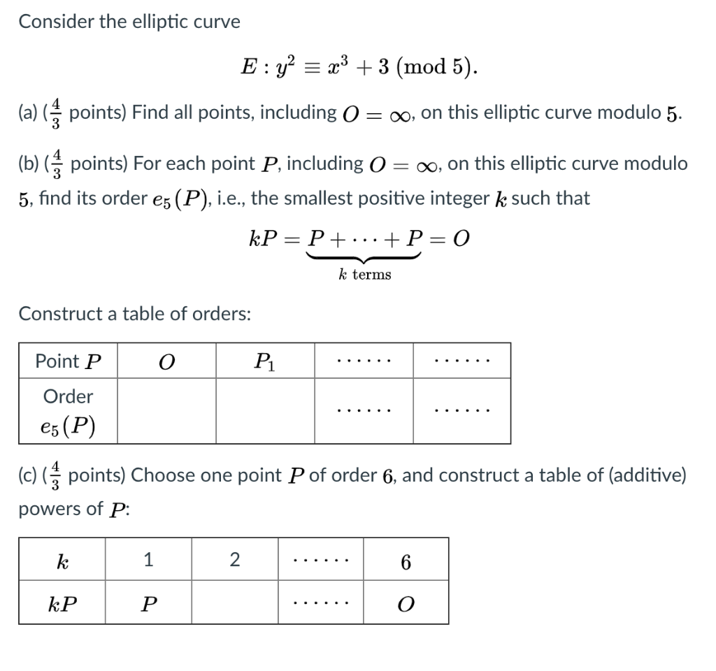 Solved (c) (ſ points) Choose one point P of order 6, and | Chegg.com