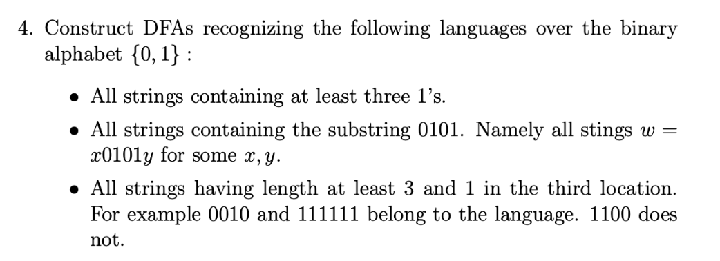 Solved 4. Construct DFAs recognizing the following languages | Chegg.com