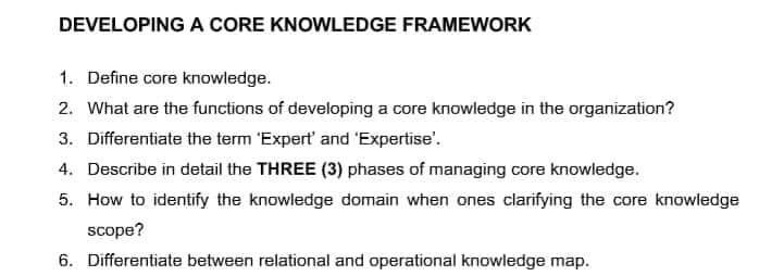 Solved DEVELOPING A CORE KNOWLEDGE FRAMEWORK 1. Define core | Chegg.com