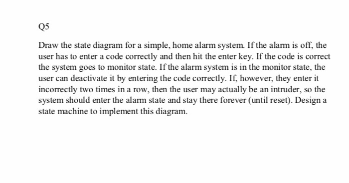 Solved Draw the state diagram for a simple, home alarm | Chegg.com