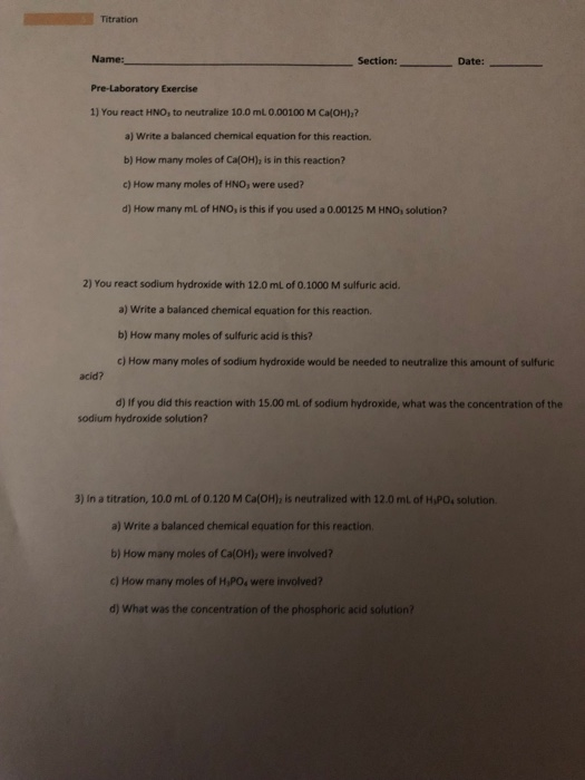 Solved Na Section: Date: Pre-Laboratory Exercise 1) You | Chegg.com