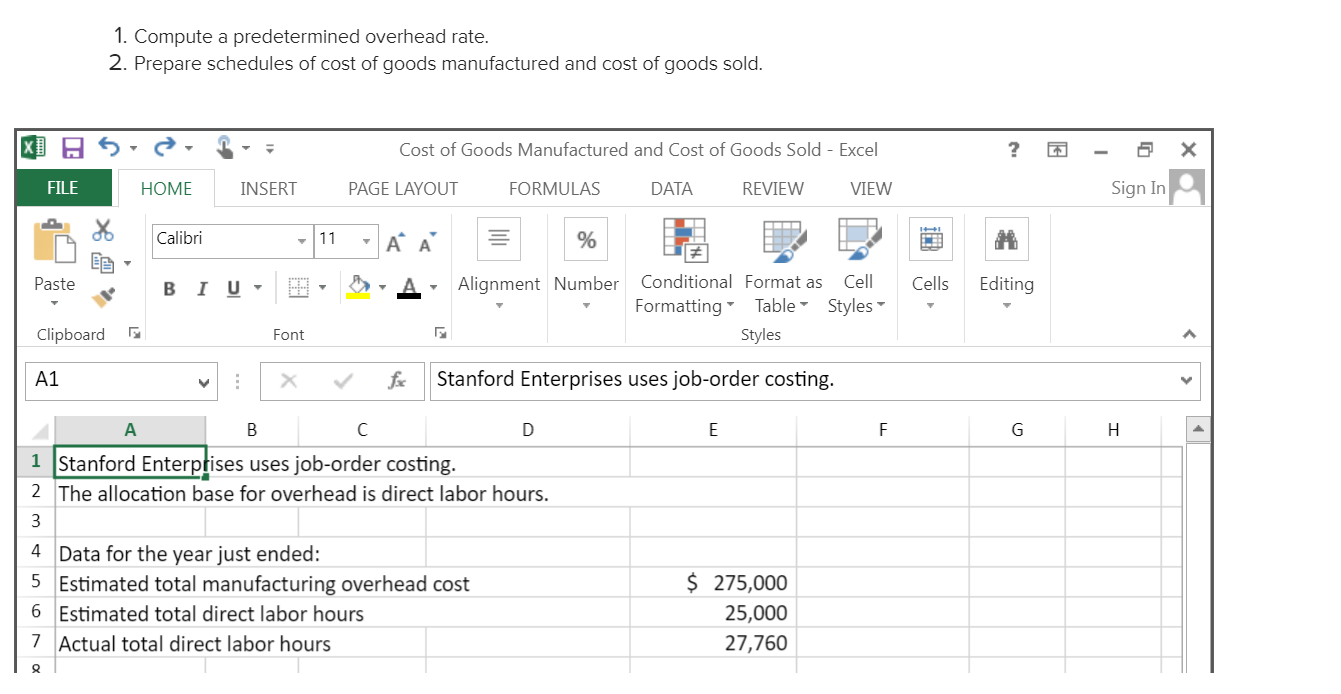 Solved 1. Compute a predetermined overhead rate. 2. Prepare | Chegg.com