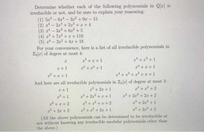 Solved Determine whether each of the following polynomials | Chegg.com