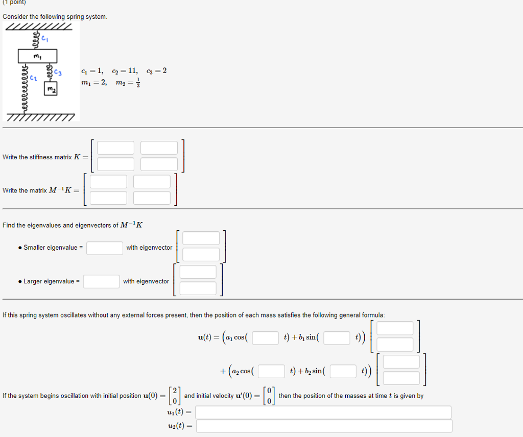 Solved point) Consider the following spring system Write the | Chegg.com
