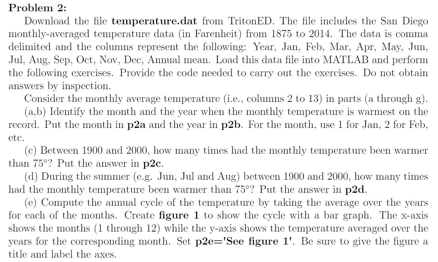 Solved Problem 2: Download the file temperature.dat from | Chegg.com