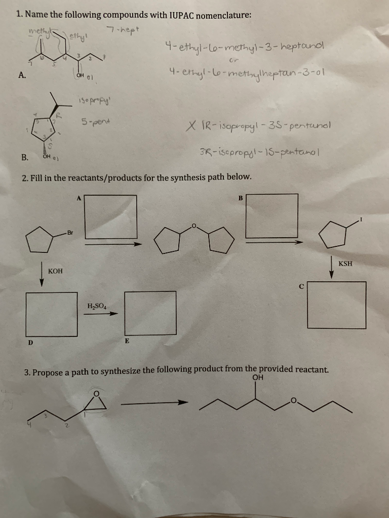 Solved methyl ethyl 1. Name the following compounds with | Chegg.com