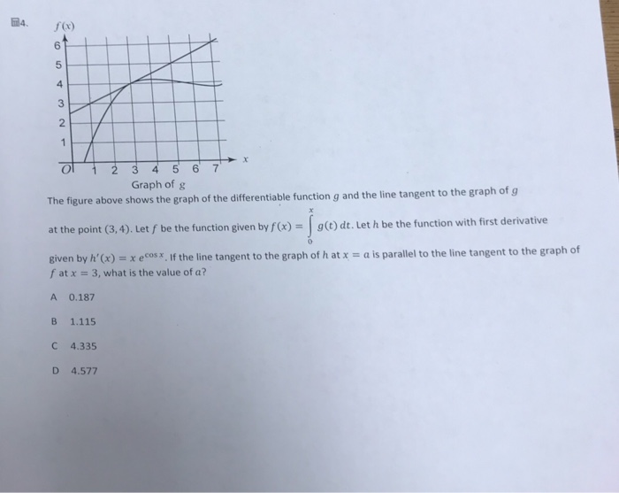 Solved 4. f) 6 5 4 3 2 Graph of g figure above shows the | Chegg.com