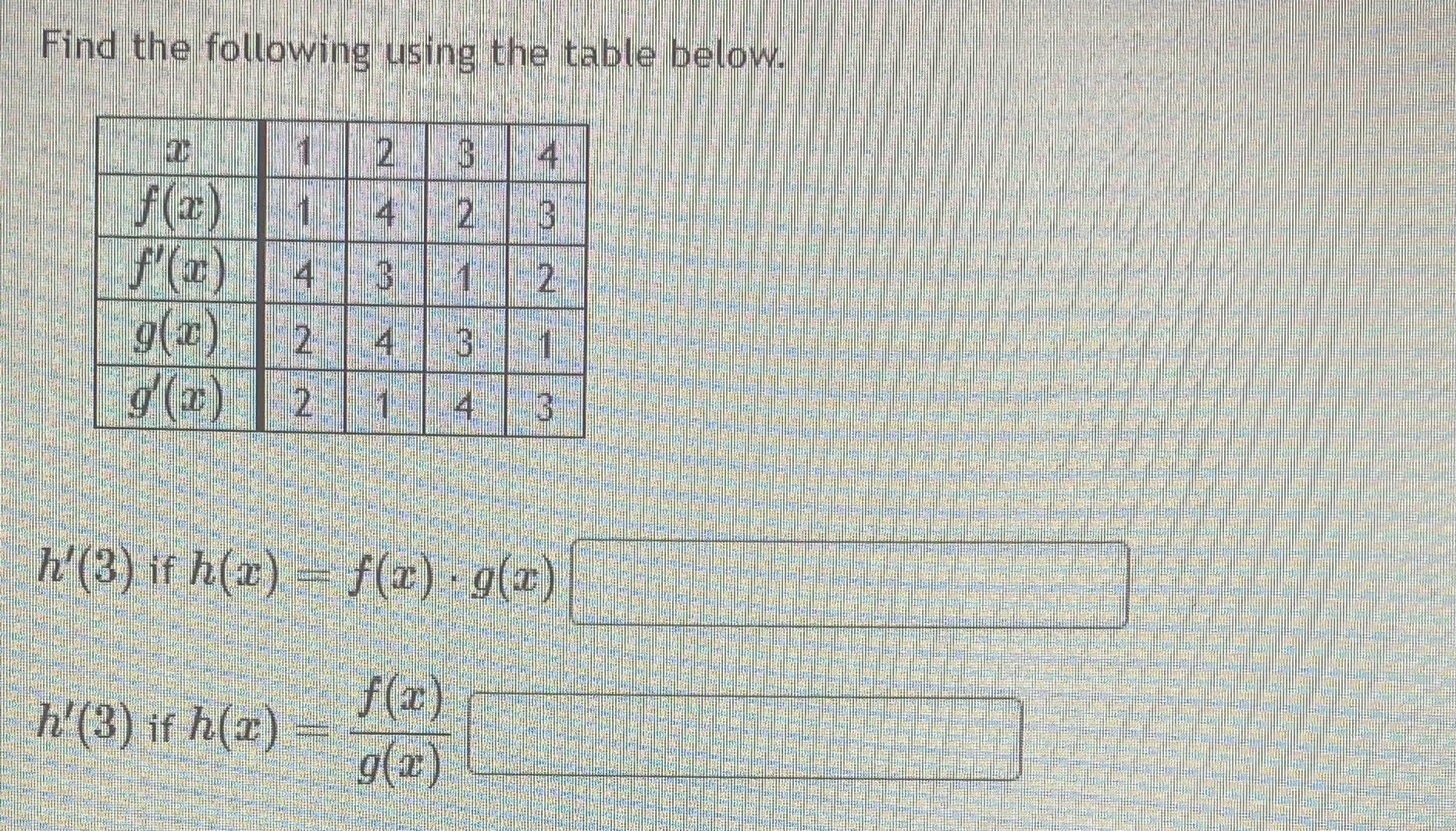 Find the following using the table | Chegg.com