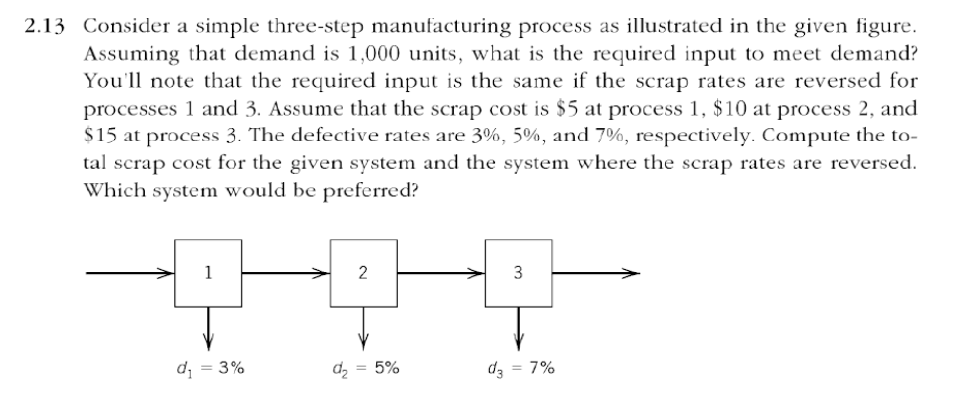 Solved 2.13 Consider a simple three-step manufacturing | Chegg.com