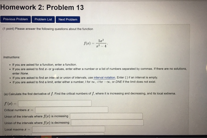 Solved Homework 2: Problem 13 Previous ProblemProblem List | Chegg.com