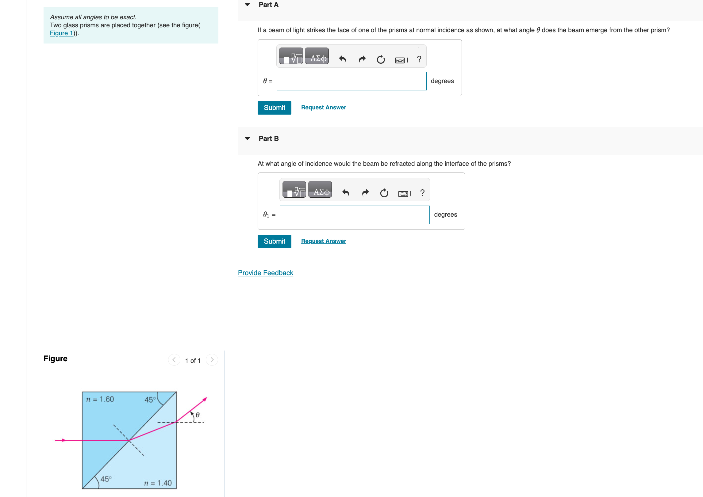 Solved Assume all angles to be exact.Two glass prisms are | Chegg.com