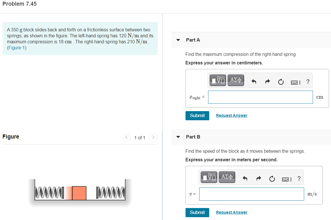 Solved Problem 7.45 A 350 g block slides back and forth on a | Chegg.com