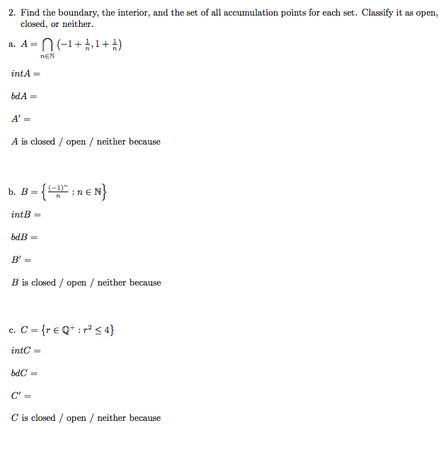 Solved 2. Find the boundary, the interior, and the set of | Chegg.com