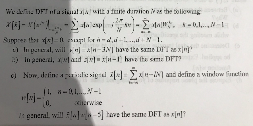 Solved We define DFT of a signal x[n] with a finite duration | Chegg.com