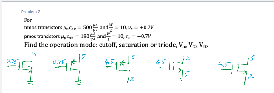 Solved W Problem 2 For nmos transistors in Cox 5004 and = | Chegg.com