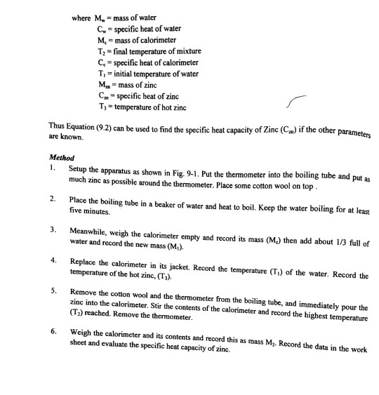Solved 9: SPECIFIC HEAT CAPACITY BY THE METHOD OF MIXTURES | Chegg.com