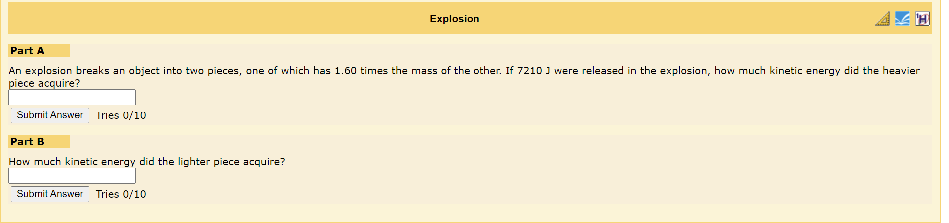 Solved Explosion Part A An explosion breaks an object into | Chegg.com