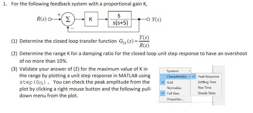 Solved 1. For the following feedback system with a | Chegg.com