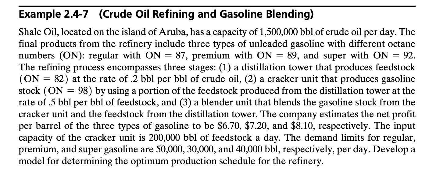 Solved 2. Solve Example 2.4-7 (Crude Oil Refining and | Chegg.com
