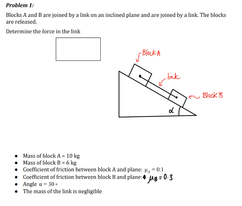 Solved Problem 1: Blocks A and B are joined by a link on an | Chegg.com