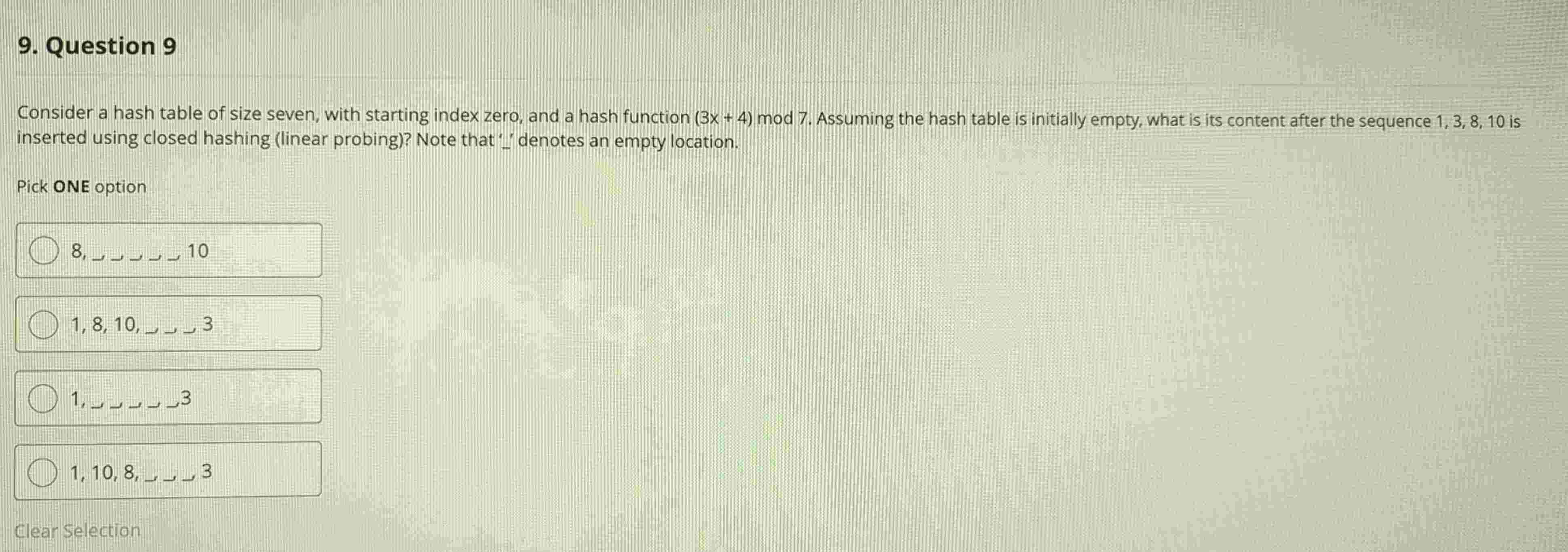 Solved Question 9Consider a hash table of size seven, with | Chegg.com