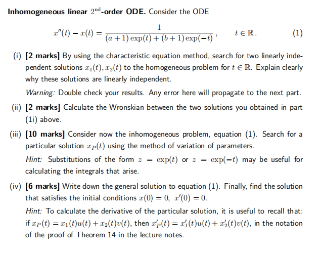 Solved Inhomogeneous linear 2nd-order ODE. Consider the ODE | Chegg.com