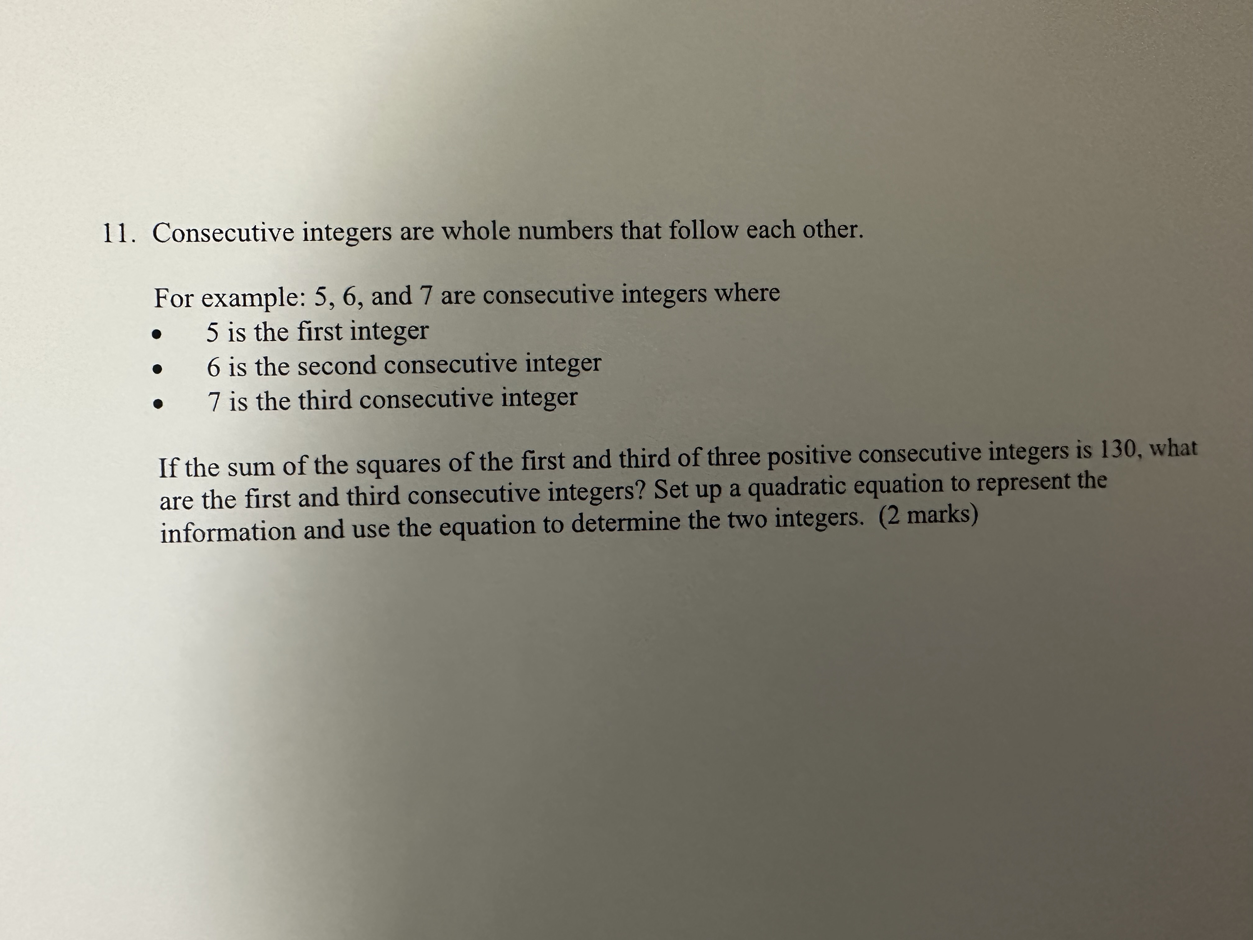 Solved 11. Consecutive integers are whole numbers that | Chegg.com