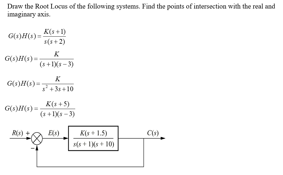 Solved Draw the Root Locus of the following systems. Find | Chegg.com