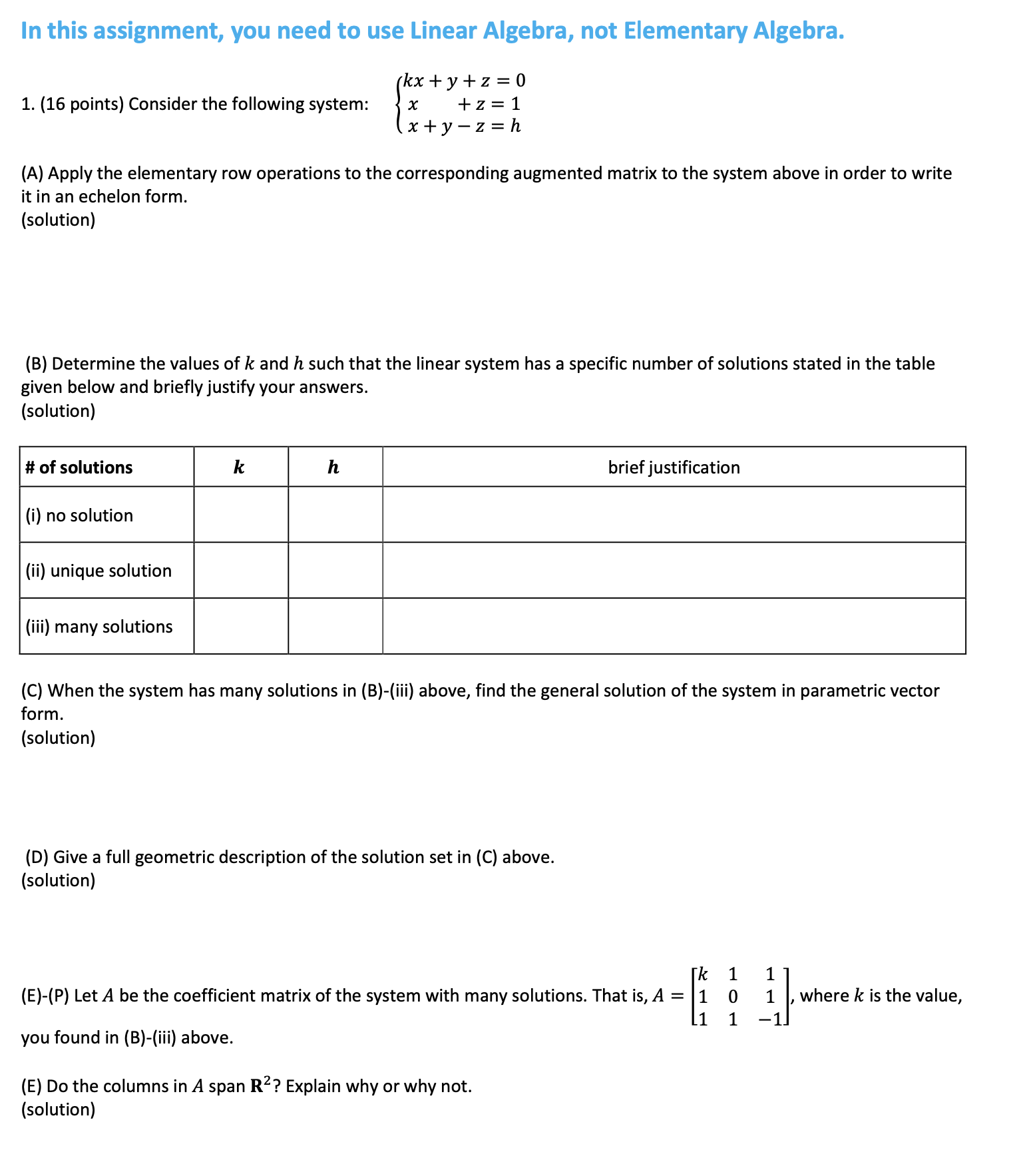 In this assignment, you need to use Linear Algebra, | Chegg.com