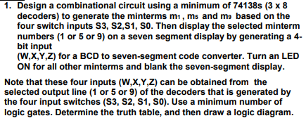 Solved 1. Design a combinational circuit using a minimum of | Chegg.com