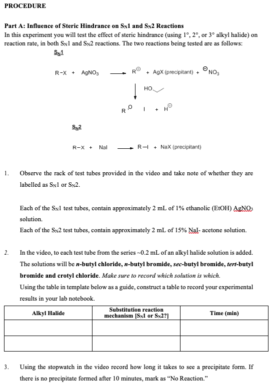 VIRTUAL EXPERIMENT INVESTIGATING NUCLEOPHILIC | Chegg.com