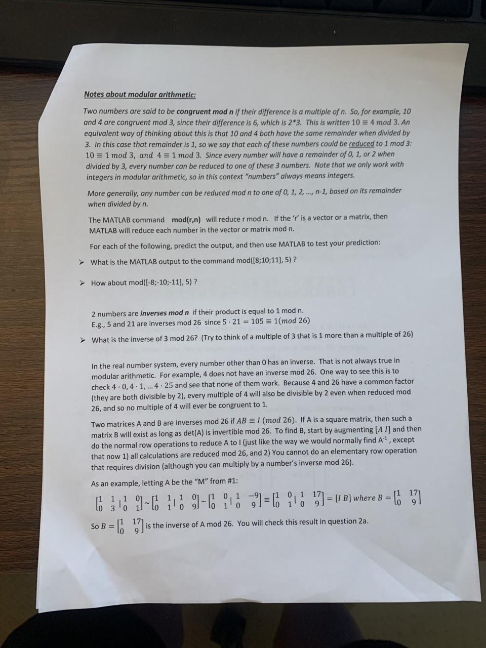 Solved Notes about modular arithmetic: Two numbers are said | Chegg.com