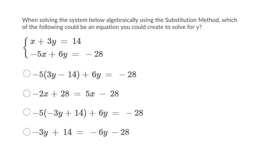 Solved When solving the system below algebraically using the | Chegg.com