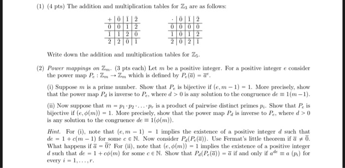 Solved (1) 4 pts) The addition and multiplication tables for | Chegg.com