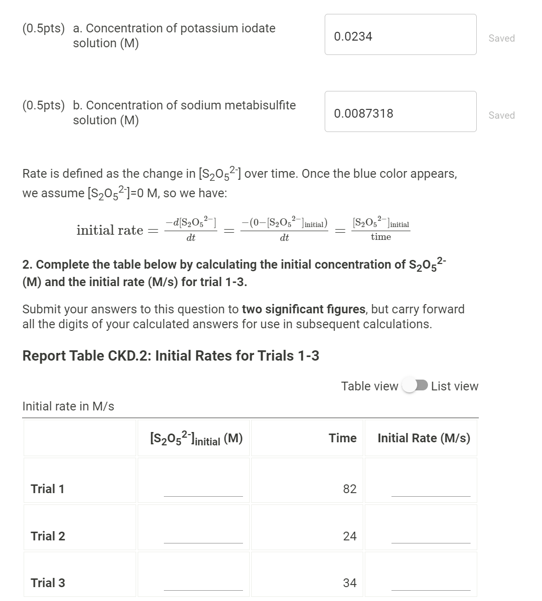 (0.5pts) a. Concentration of potassium iodate | Chegg.com