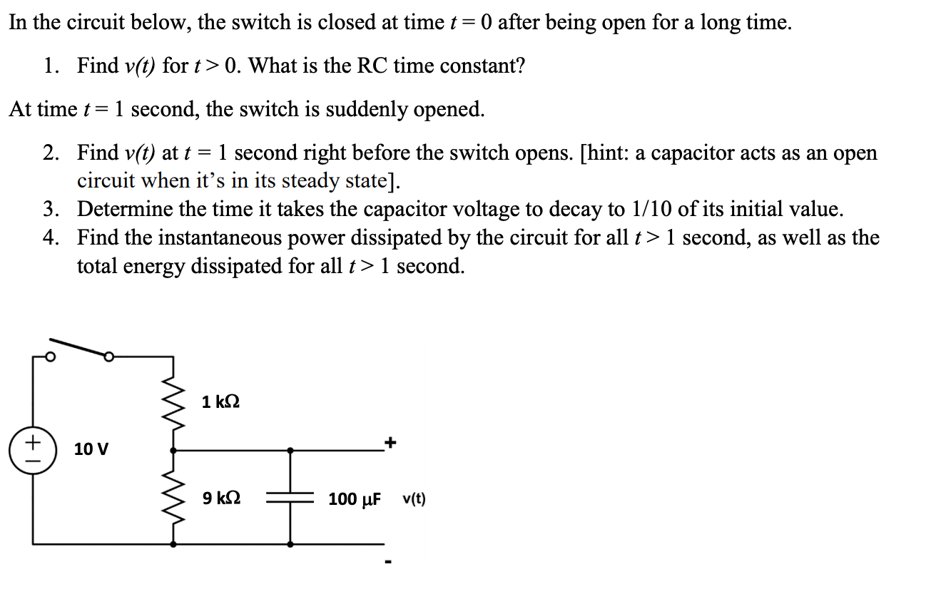 Solved In the circuit below, the switch is closed at time | Chegg.com