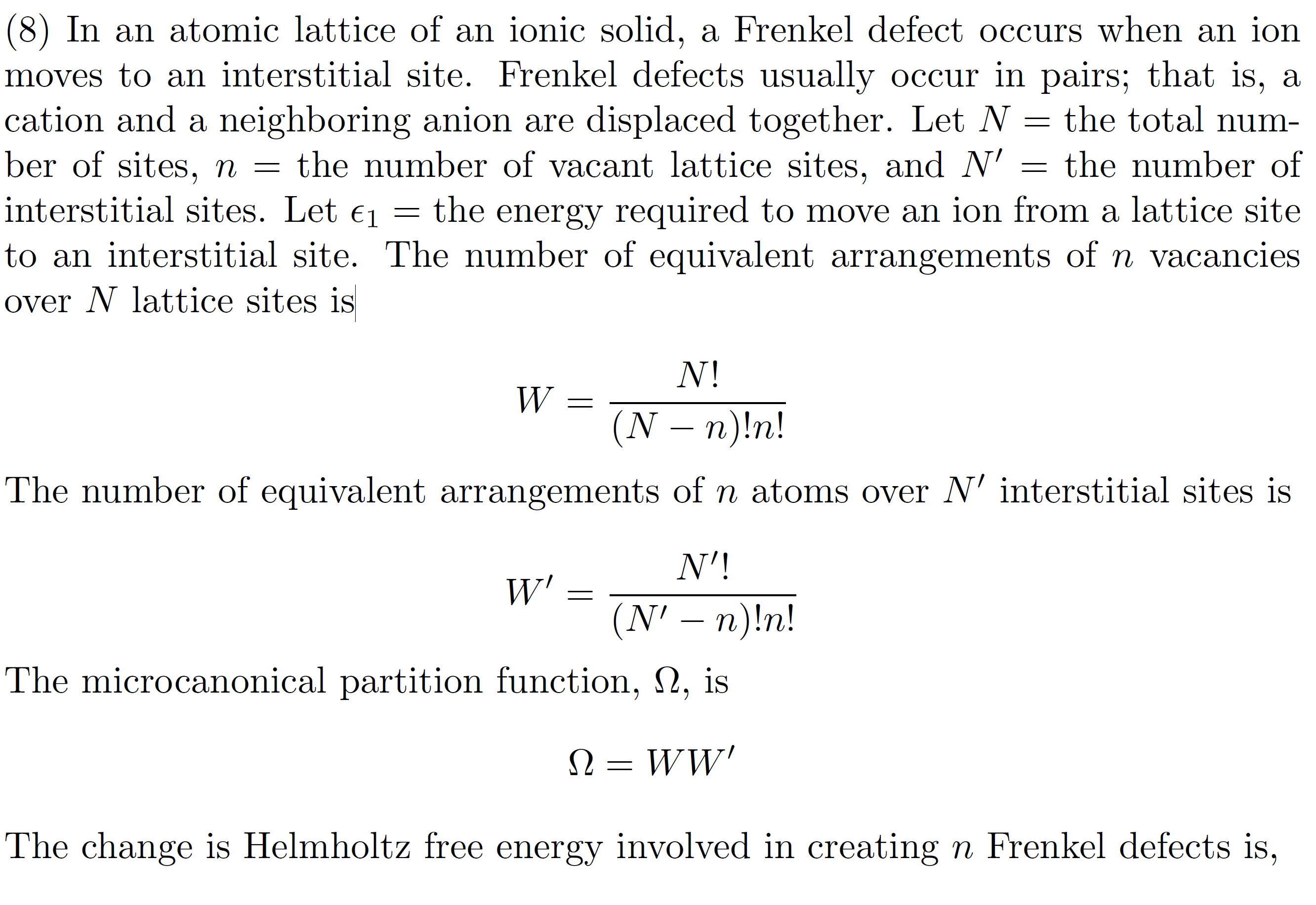 Solved (8) In an atomic lattice of an ionic solid, a Frenkel | Chegg.com