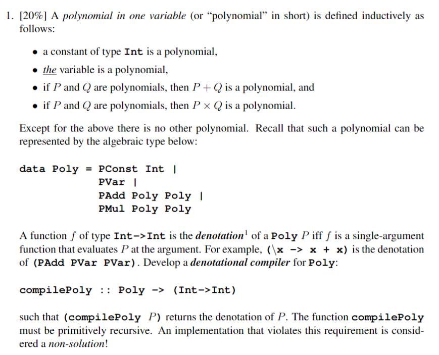 1. [20%] A polynomial in one variable (or | Chegg.com