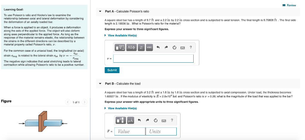 Solved Review Part A - Calculate Poisson's ratio A square | Chegg.com