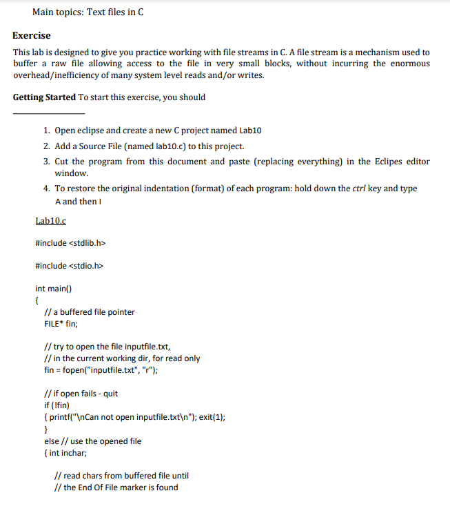 Solved Main topics: Text files in C Exercise This lab is | Chegg.com