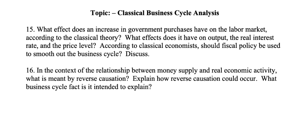 Solved Classical Business Cycle Analysis Topic: 15. What | Chegg.com