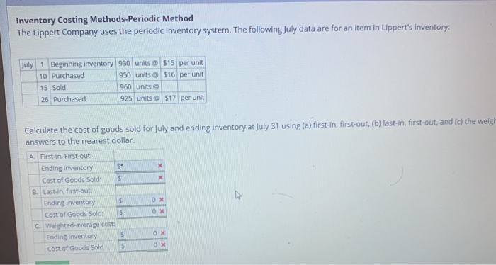Solved Inventory Costing Methods-Periodic Method The Lippert | Chegg.com