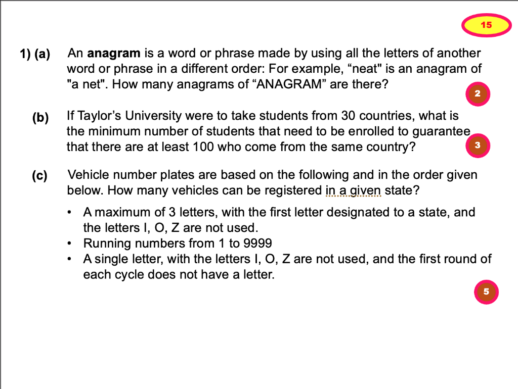Solved 15 1) (a) An anagram is a word or phrase made by | Chegg.com
