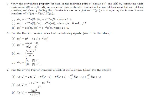 Solved 1. Verify the convolution property for each of the | Chegg.com