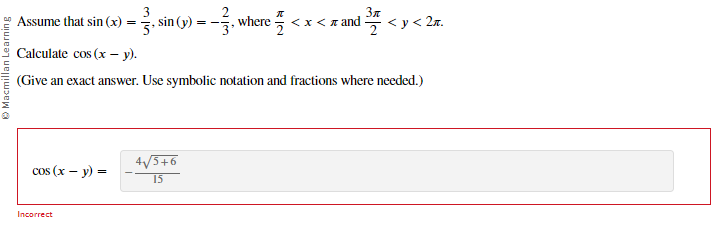 Solved Assume that sin(x)=53,sin(y)=−32, where 2π | Chegg.com